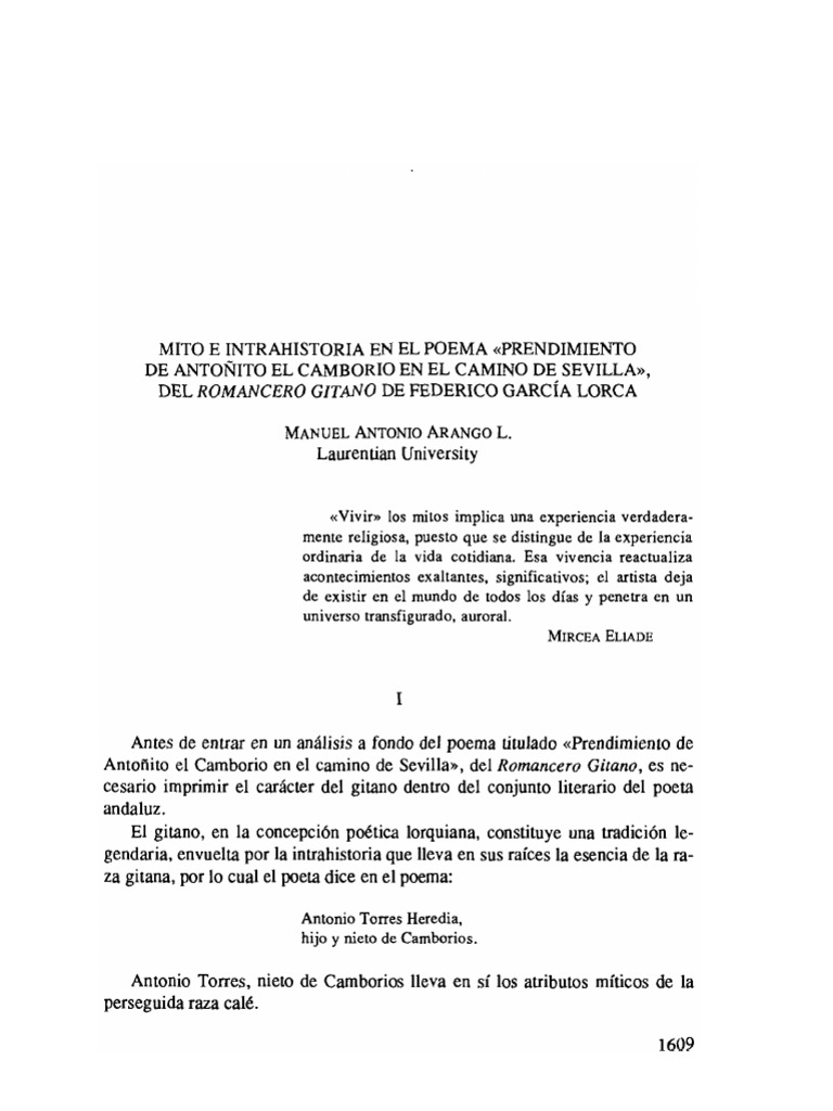 Análisis del mito y la intrahistoria en el poema "Prendimiento de ...