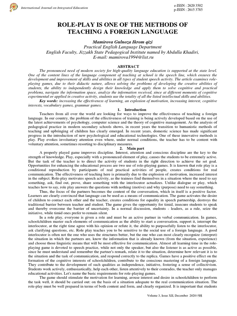 Role-Play Is One of The Methods of Teaching A Foreign Language | PDF ...