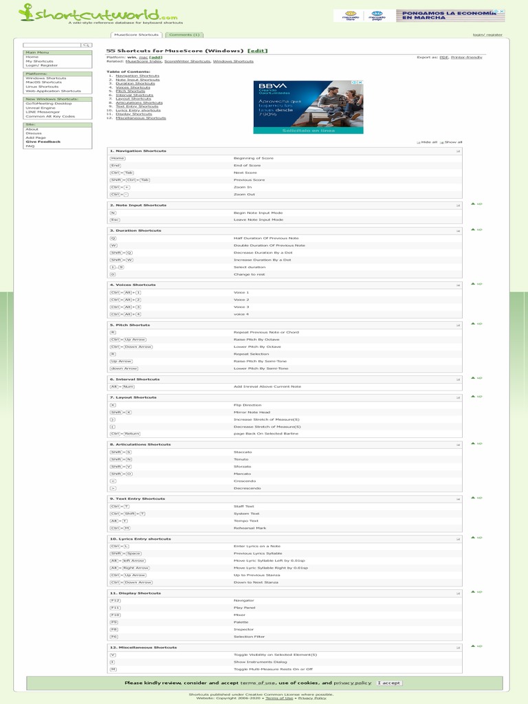 55 Shortcuts For MuseScore (Windows) | PDF | Keyboard Shortcut | Ibm Pc Compatibles