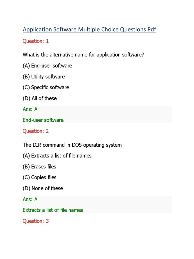 Application Software Multiple Choice Questions PDF: Ans: A End-User ...