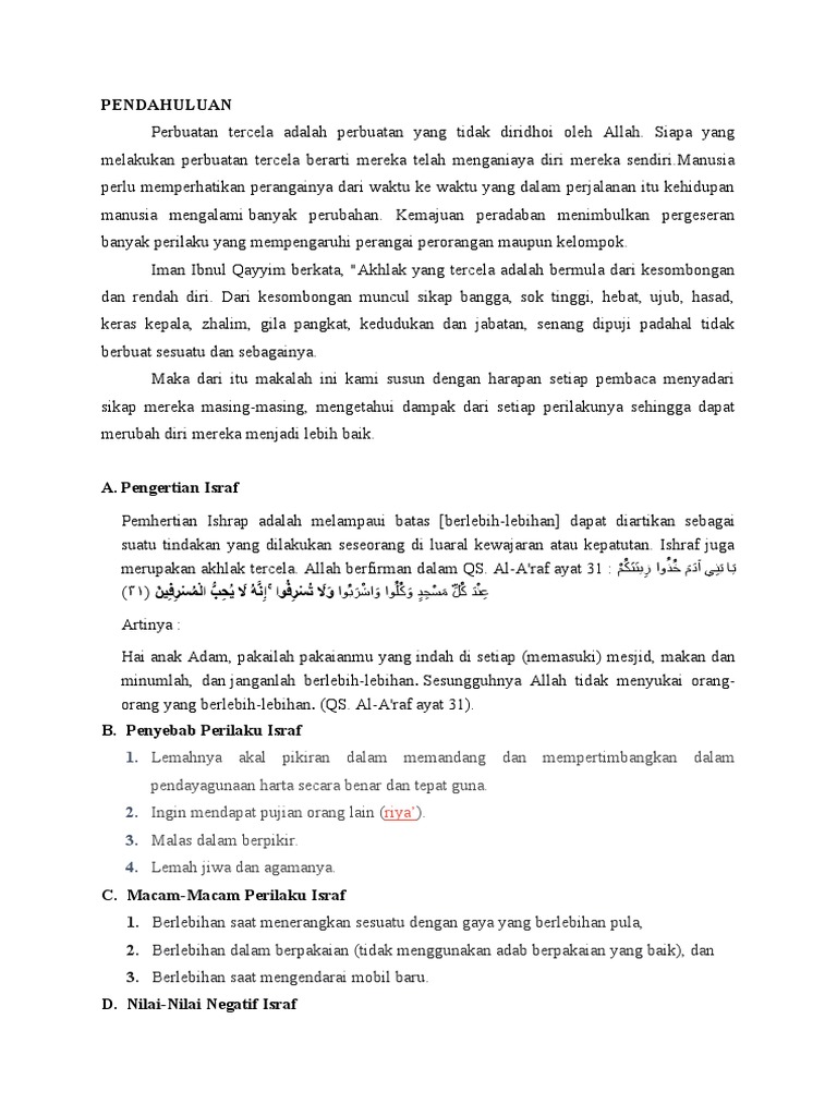 Perilaku Tercela: Israf dan Tabzir | PDF