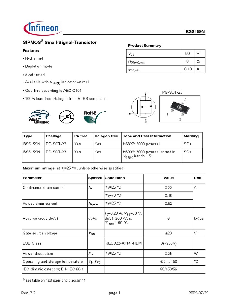 Infineon BSS159N DS v02 02 en | Descargar gratis PDF | Diode | Field Effect Transistor