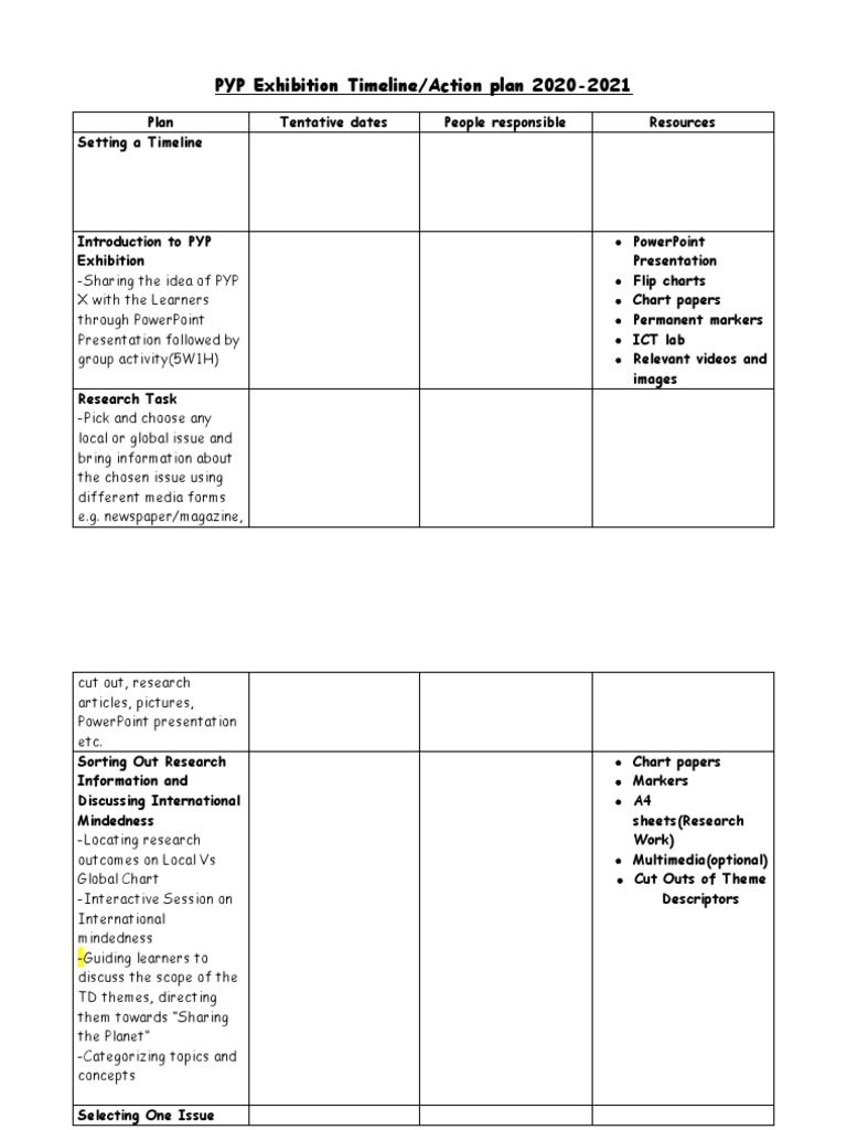 PYP Exhibition Timeline-2020-21 | PDF