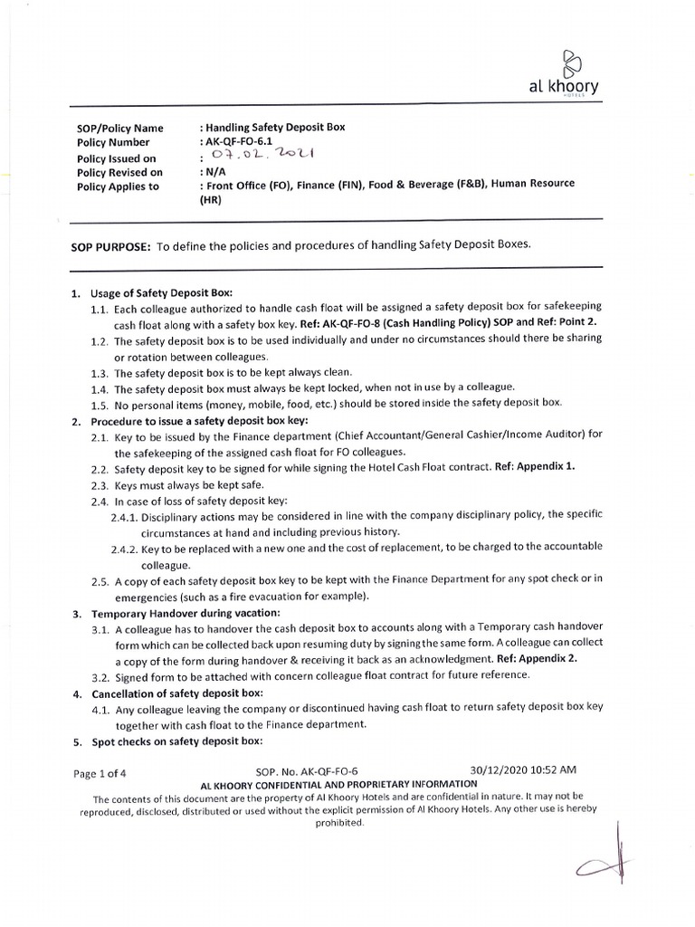 AK-QF-FO-6 (Handling Safety Deposit Box) SOP | PDF