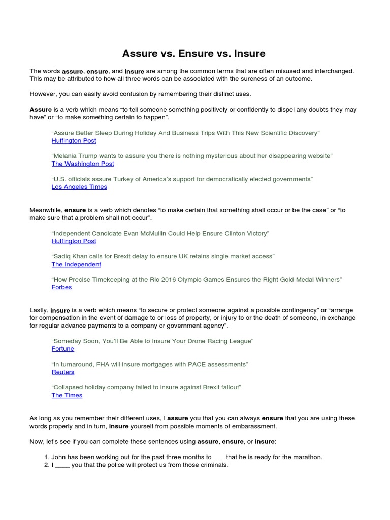 Assure vs. Ensure vs. Insure | PDF