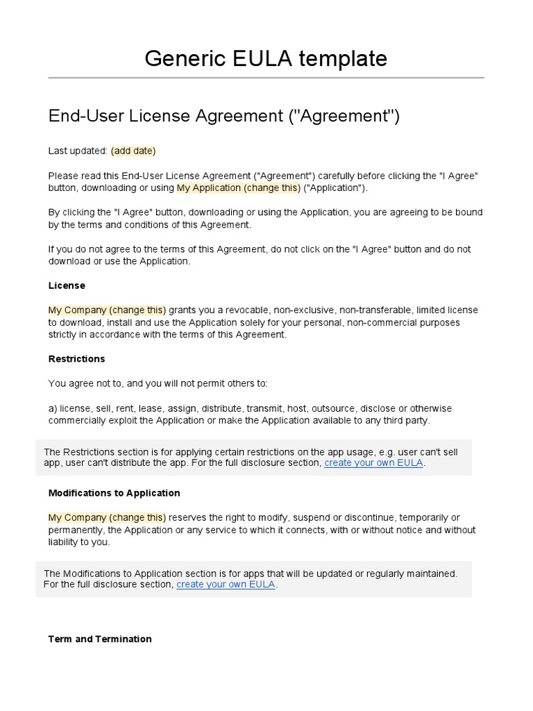 Generic EULA Template: End-User License Agreement ("Agreement") | PDF
