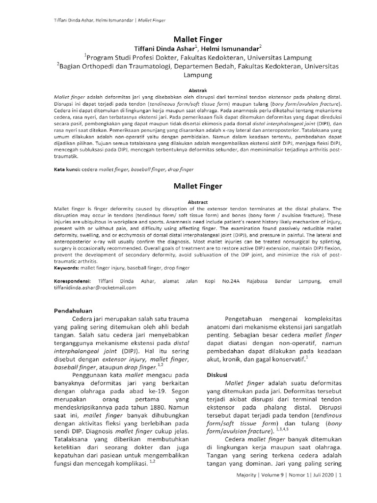 Mallet Finger Tiffani Dinda Ashar 1, Helmi Ismunandar 2. Mallet Finger - PDF Download Gratis | PDF