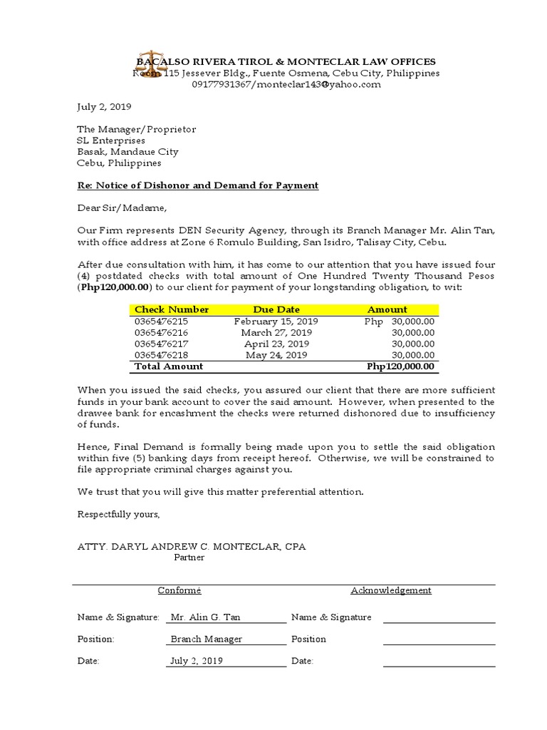 Notice of Dishonor | PDF