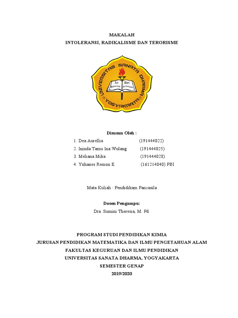 Makalah Pancasila Kelompok 13 Intoleransi Radikalisme Dan Terorisme Pdf 