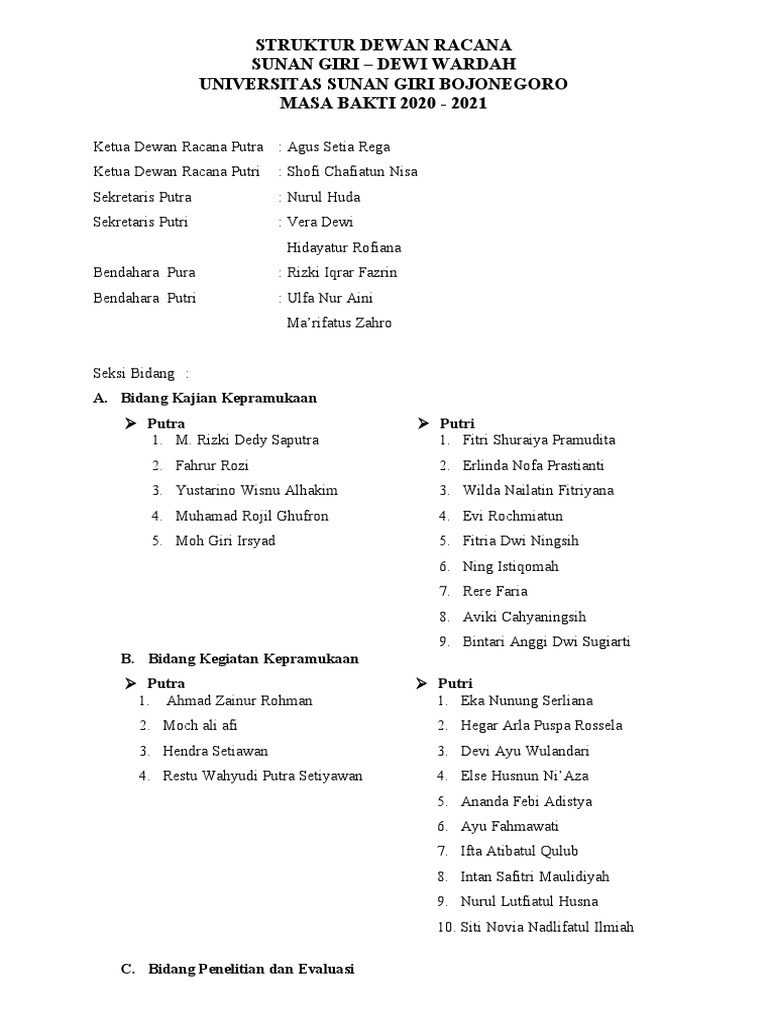 Struktur Kepengurusan Racana | PDF