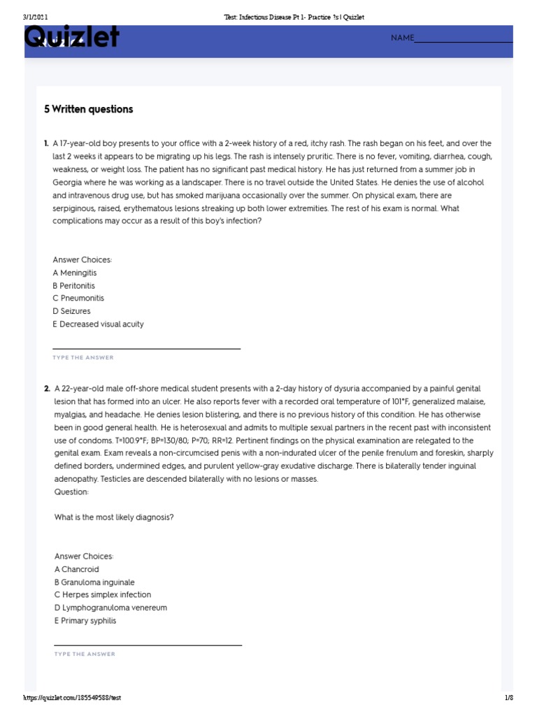 Test - Infectious Disease PT 1 - Practice | PDF | Science & Mathematics