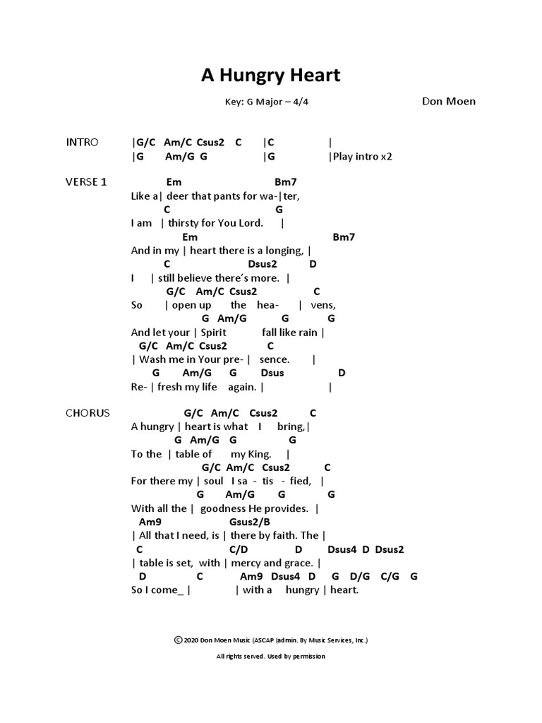 A Hungry Heart Chord Chart | PDF | Entertainment (General)
