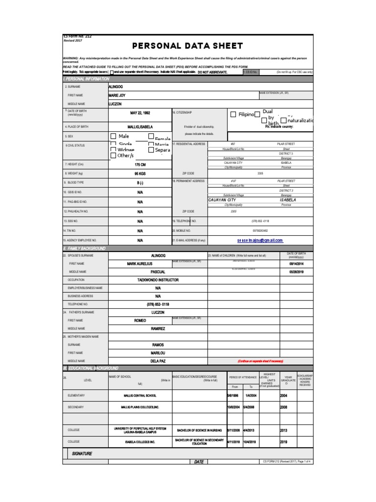 Personal Data Sheet (For Sample Purposes Only) | PDF | Crime & Violence ...