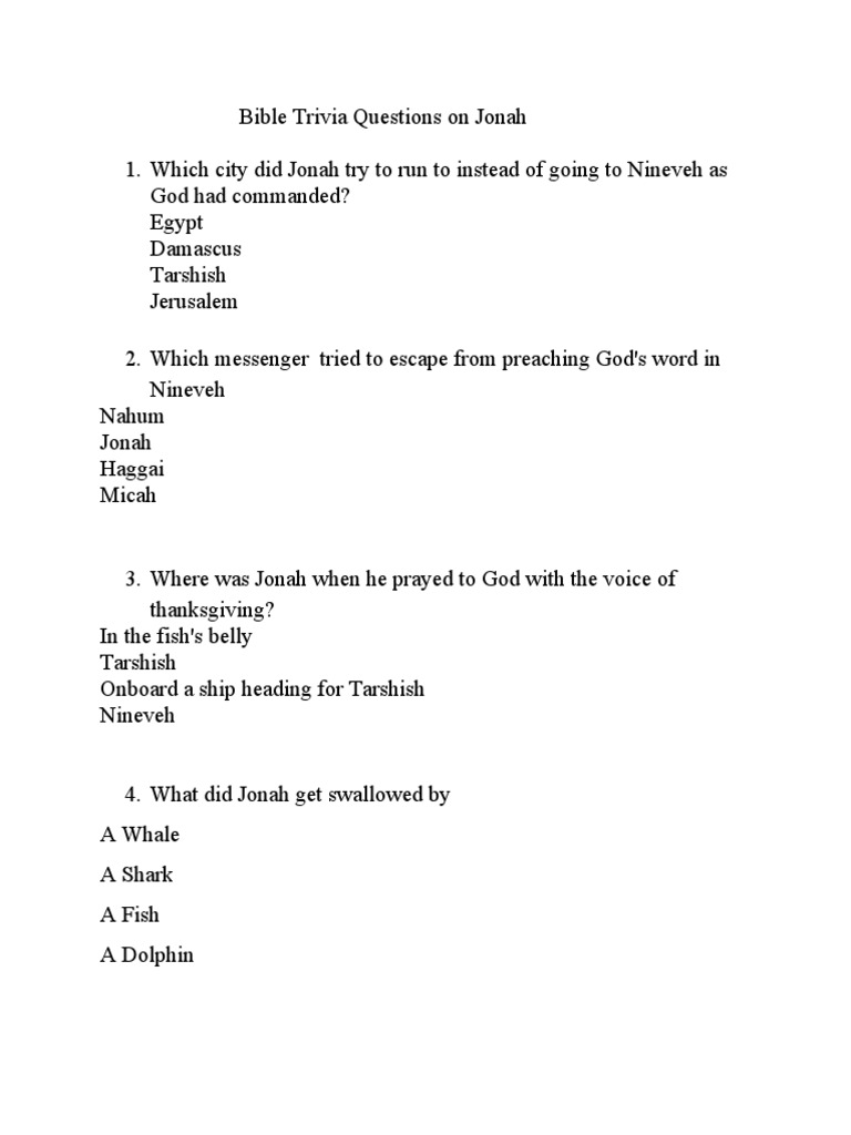 Bible Trivia Questions On Jonah | PDF