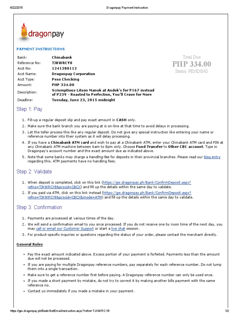 Dragonpay Payment Instruction | PDF | Automated Teller Machine | Payments