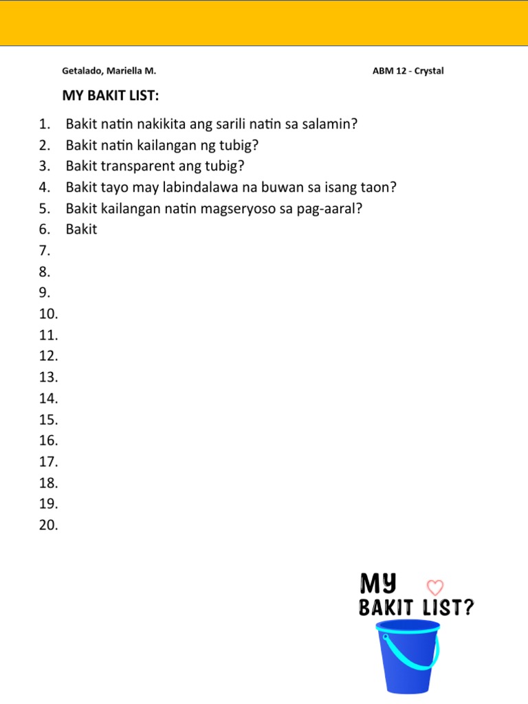 Bakit List Word Template | PDF