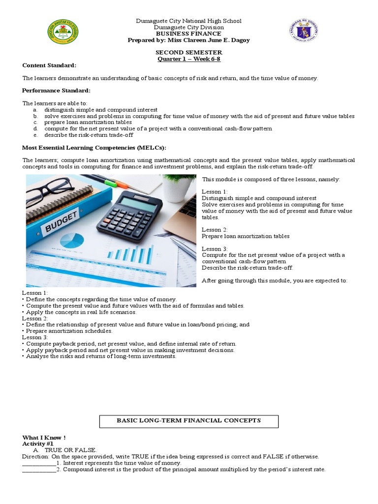 Business Finance Week 6 - 8 | PDF | Present Value | Compound Interest