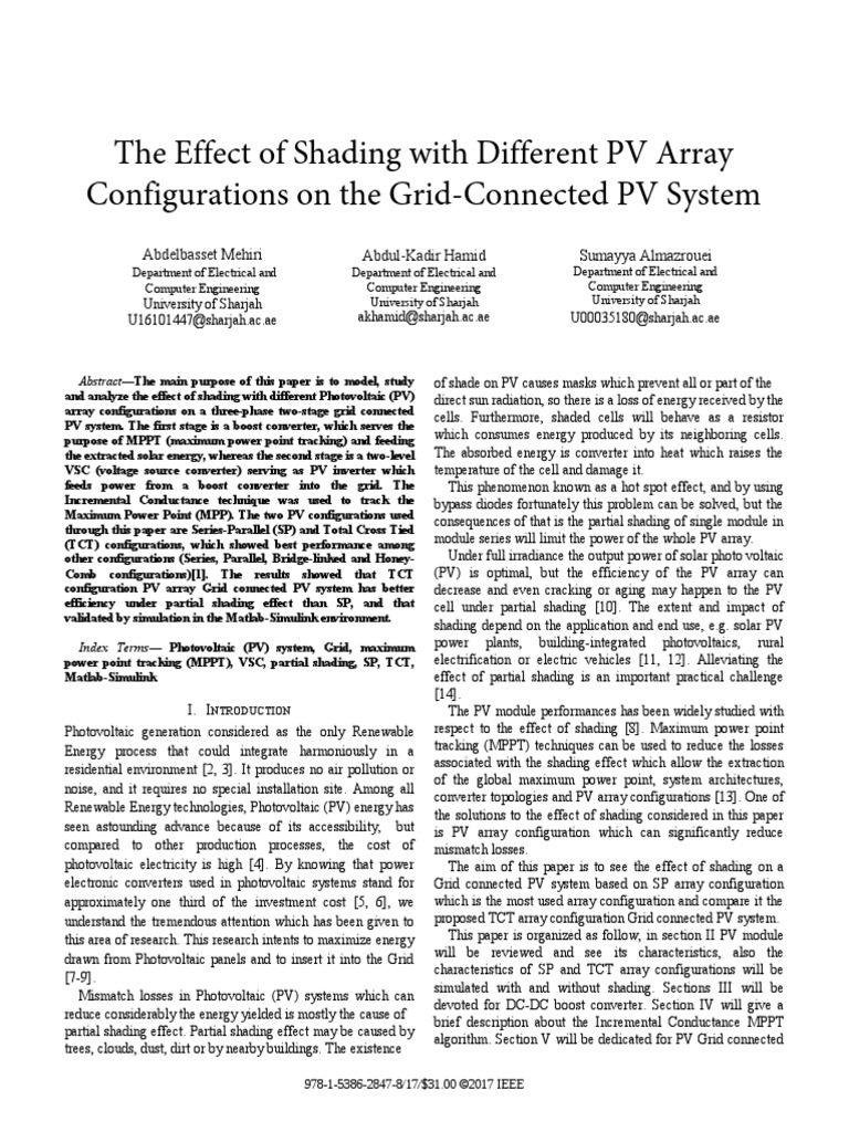 The Effect of Shading With Different PV Array Configurations On The Grid-Connected PV System ...