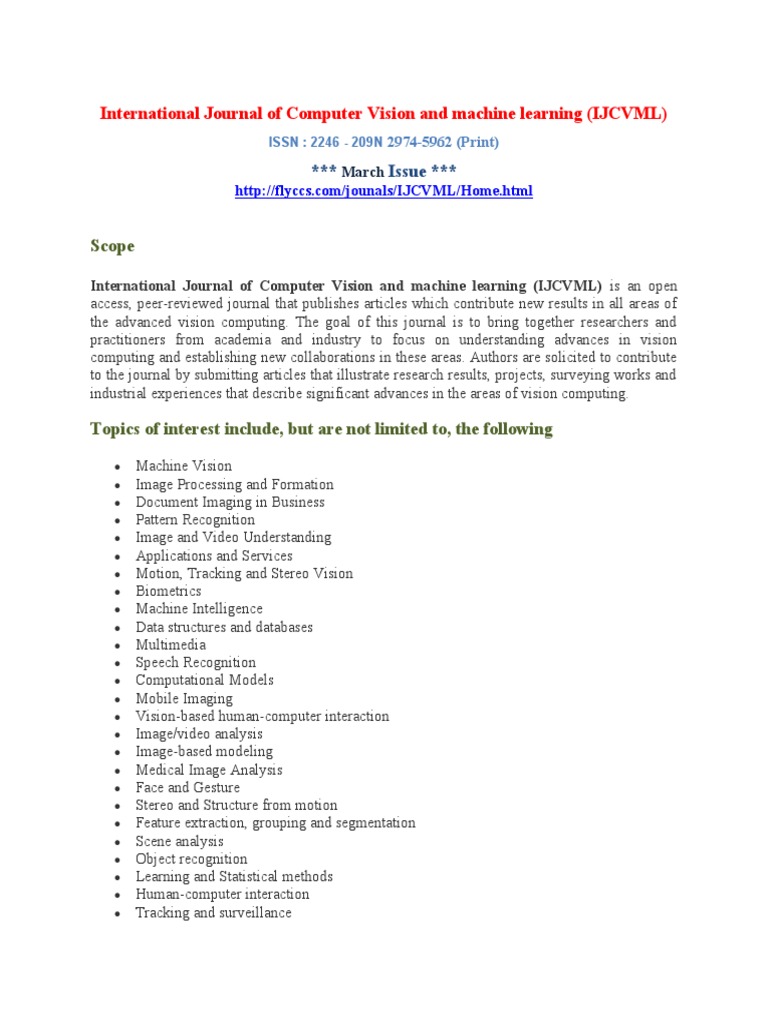 IJCVML: Computer Vision Research Journal | PDF | Computer Vision ...