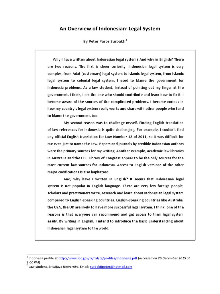 An Overview of Indonesian Legal System: by Peter Paros Surbakti | PDF ...