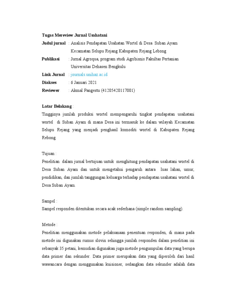 Tugas Mereview Jurnal Usahatani | PDF | Sains & Matematika