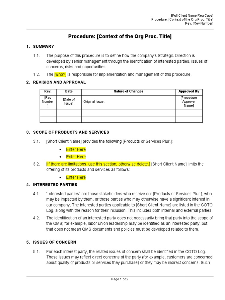 Procedure - Context of The Organization | PDF | Risk | Economies