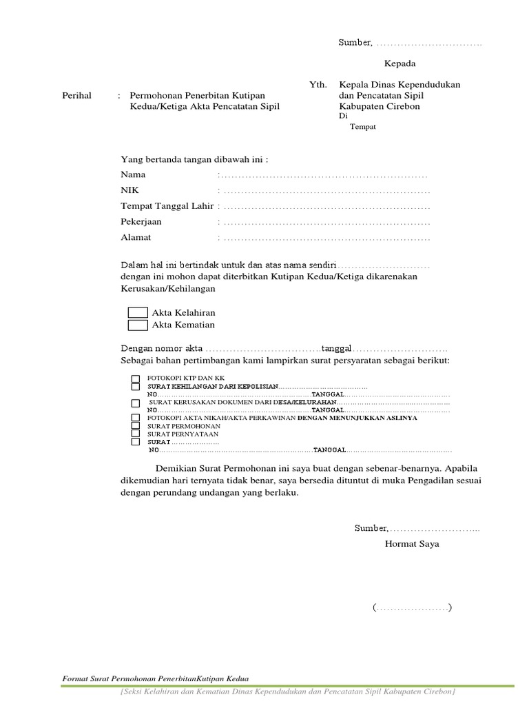 Formulir Permohonan Penerbitan Kutipan Kedua | PDF
