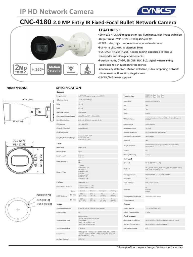 CNC-4180 IP HD Network Camera | PDF | Pixel | Telecommunications