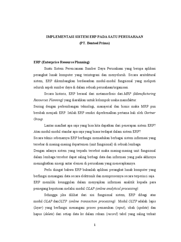 Implementasi Sistem Erp Pada Satu Perusahaan | PDF | Bisnis