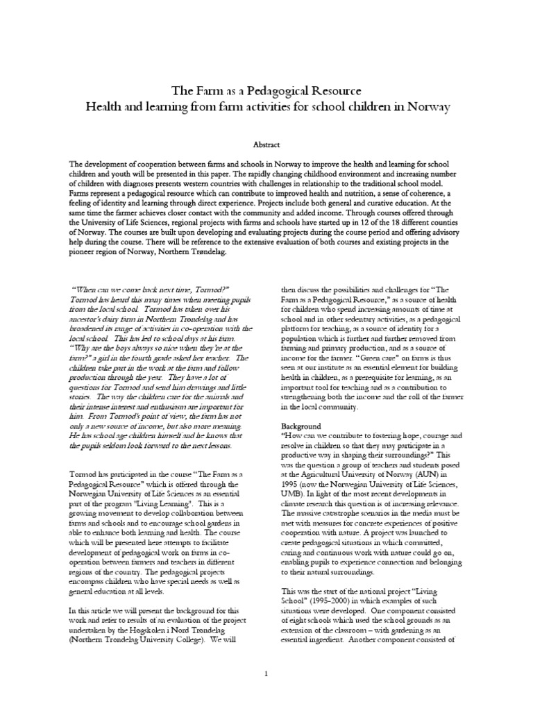 The Farm As A Pedagogical Resource | PDF | Teachers | Pedagogy