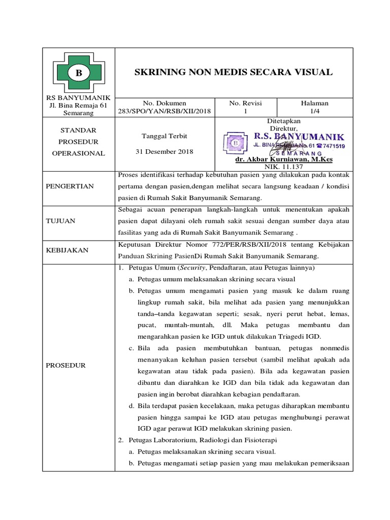 Ark 1 Ep 1 Spo Skrining Visual Non Medis | PDF