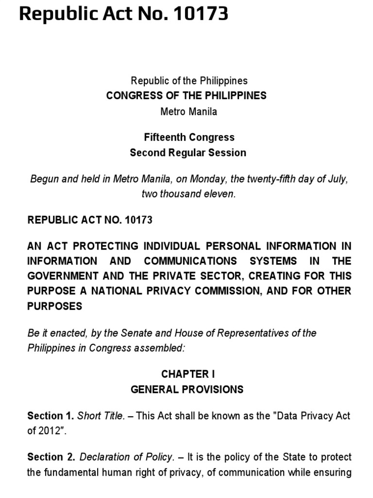 Ra 10173 | PDF | Information Privacy | Regulatory Compliance