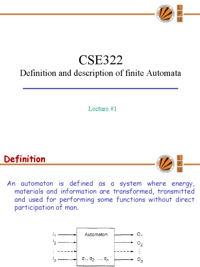 Definition and Description of Finite Automata: Lecture #1 | PDF ...