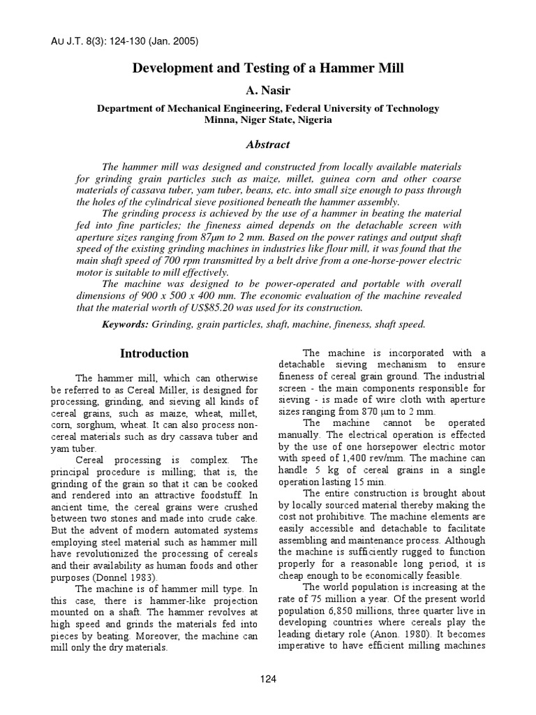 Development and Testing of A Hammer Mill | PDF | Belt (Mechanical ...