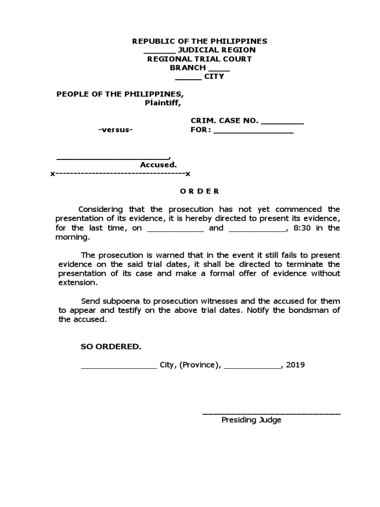 Sample Order For Setting of A Hearing | PDF