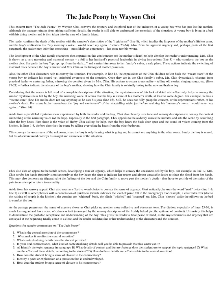 The Jade Peony by Wayson Choi | PDF | Senses | Psychological Concepts