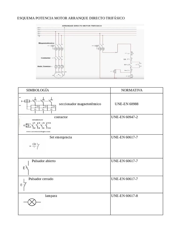 Esquema Potencia Motor Arranque Directo Trifásico | PDF