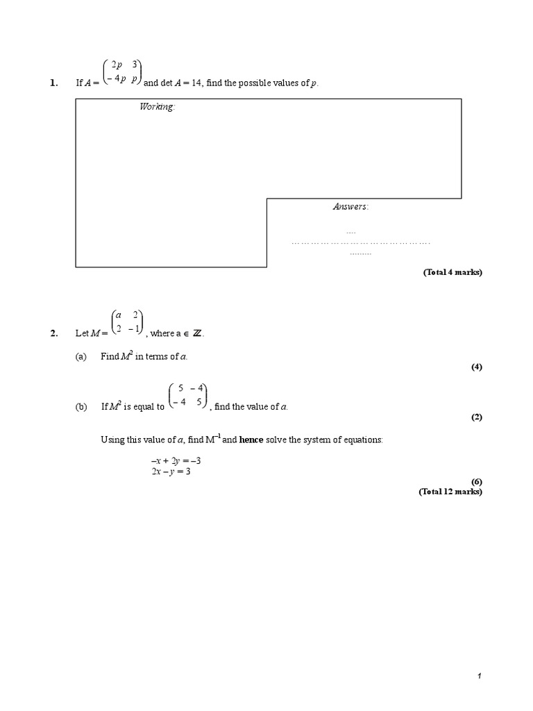 Math IB Revision Matrices SL | PDF | Matrix (Mathematics ...