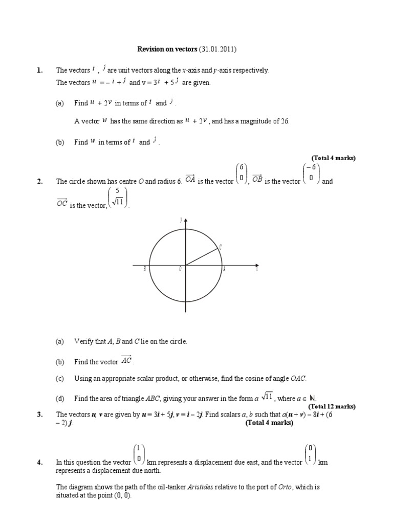 Math IB Revision Vectors SL | PDF | Line (Geometry) | Speed