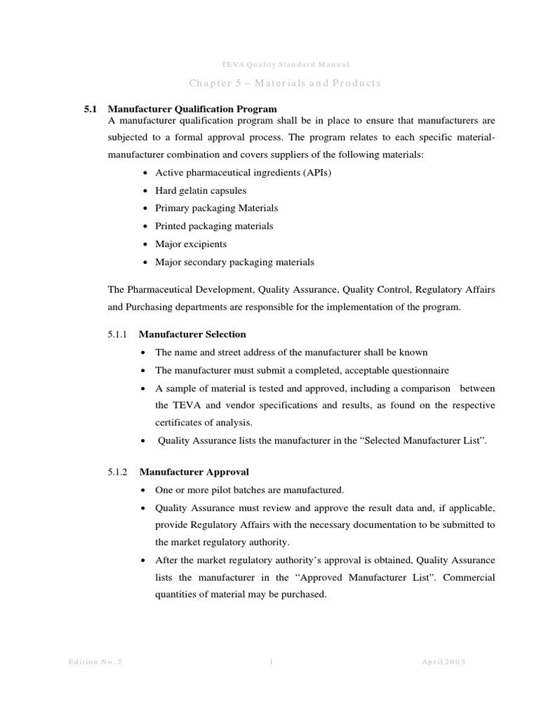 5.1 Manufacturer Qualification Program: Chapter 5 - Materials and ...