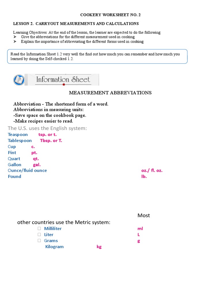 Cooking Measurement Abbreviations | PDF
