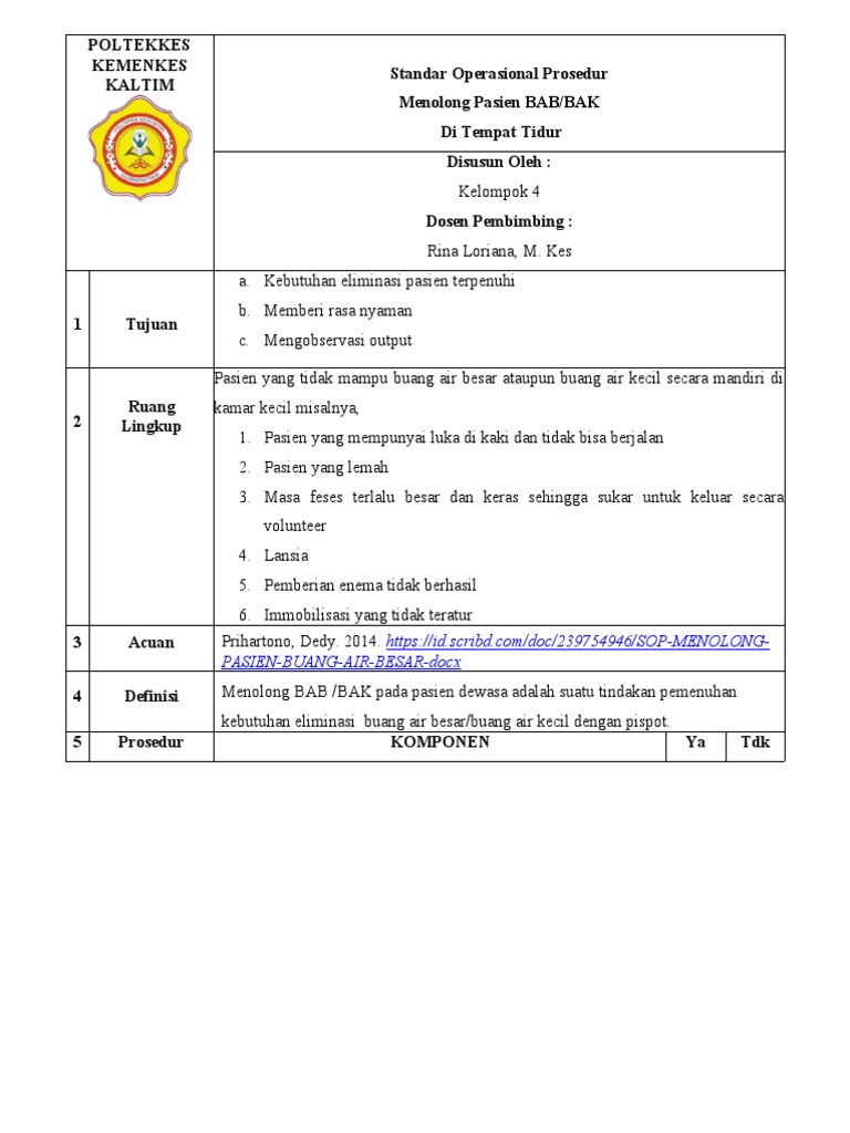 SOP Menolong Pasien BAB BAK | PDF