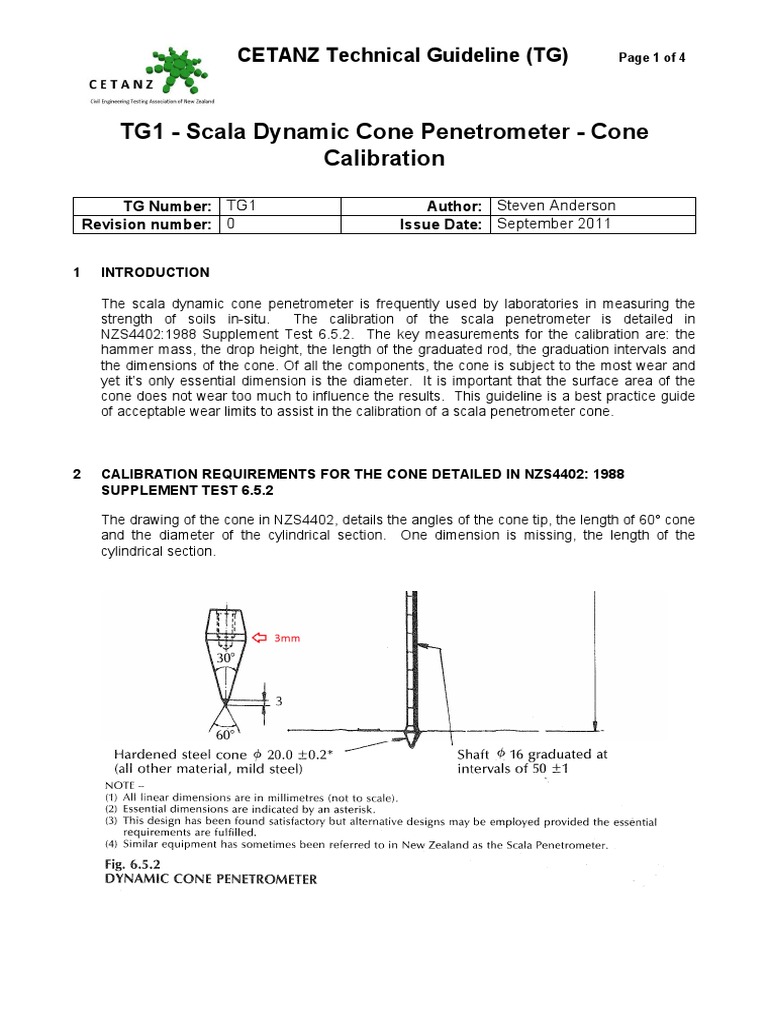 Tg1 Scala Dynamic Cone Penetrometer Cone Calibration Pdf Calibration Measurement