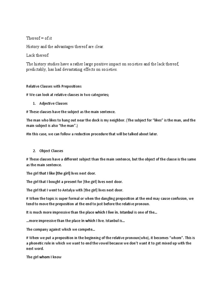 Relative Clauses With Prepositions | PDF | Subject (Grammar) | Clause