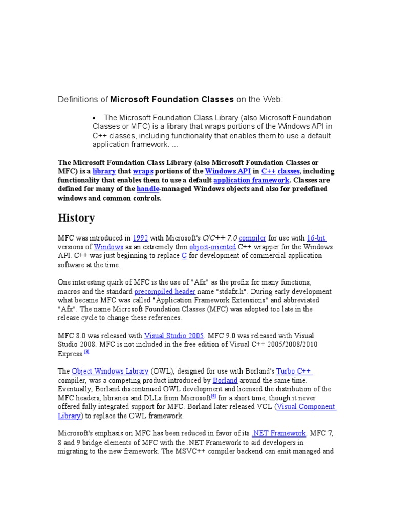 Microsoft Foundation Classes Pdf Software Development Areas Of