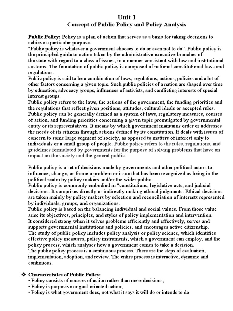 Unit 1: Concept of Public Policy and Policy Analysis | PDF | Policy ...