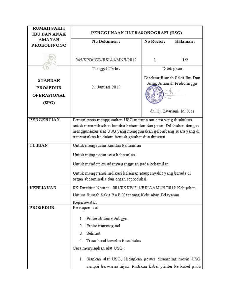 Spo Penggunaan Ultrasonografi (Usg) | PDF