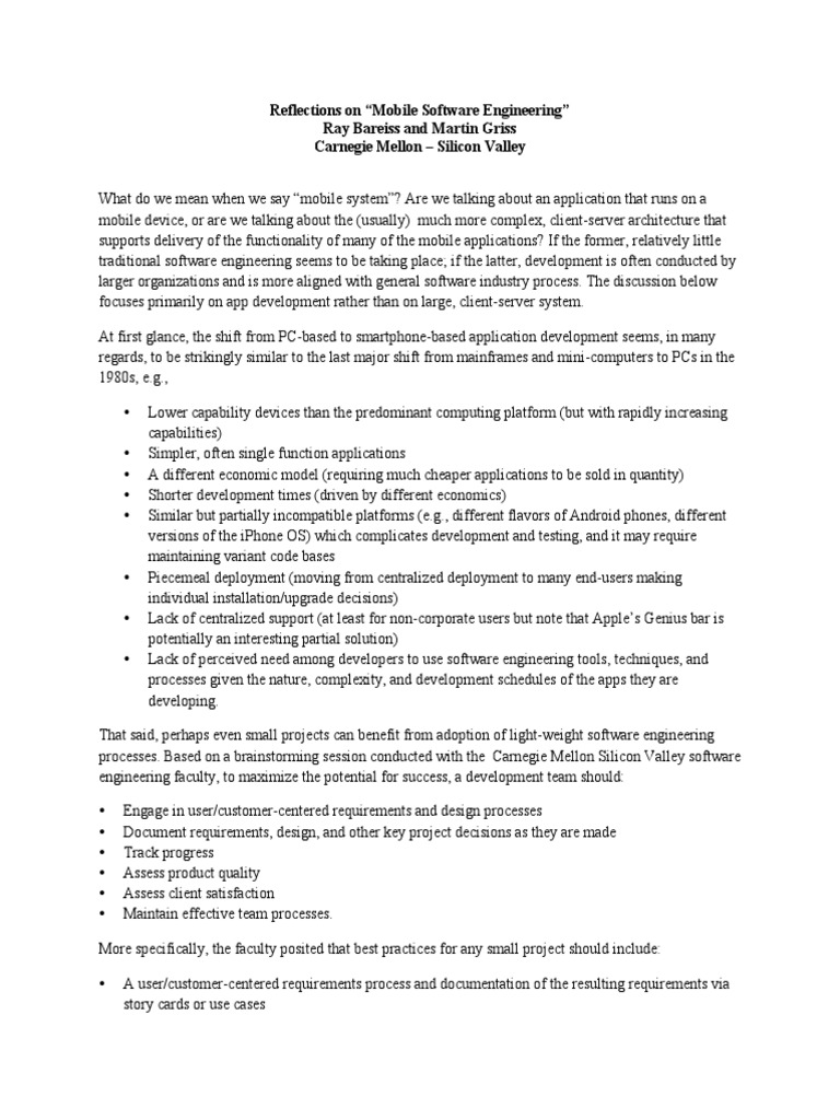 Bareiss Reflections On Mobile Software Engineering | PDF | Application ...