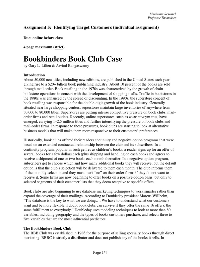 Bookbinders Book Club Case: Assignment 5: Identifying Target Customers (Individual Assignment ...