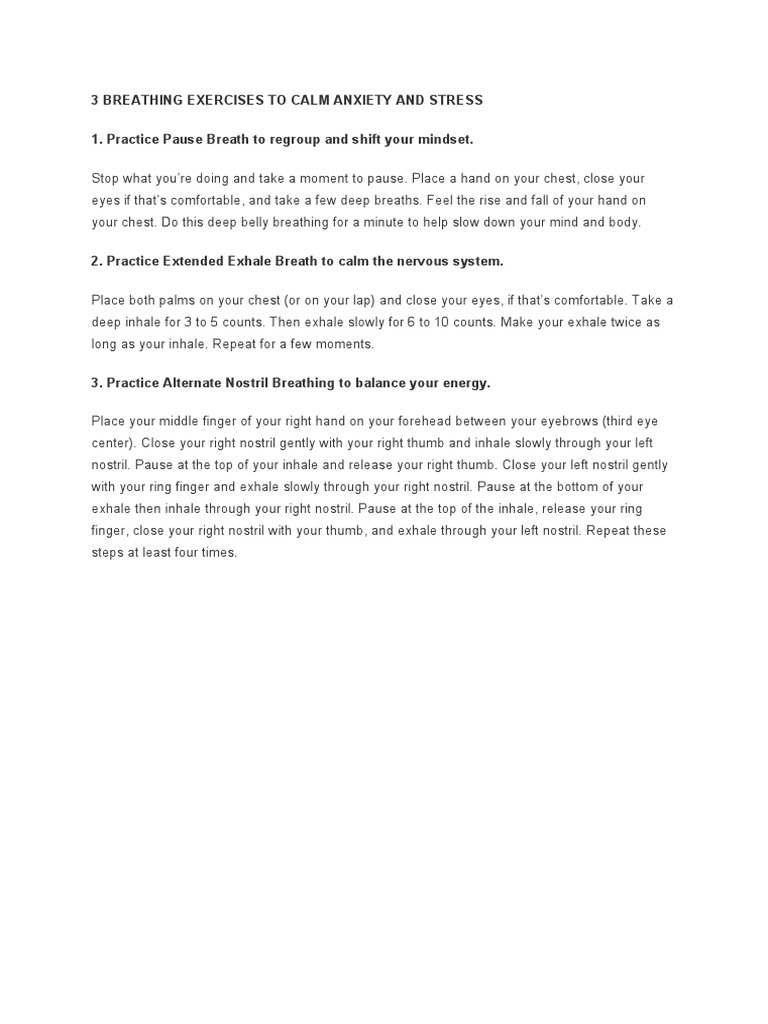 Breathing Exercises To Calm Anxiety and Stress | PDF